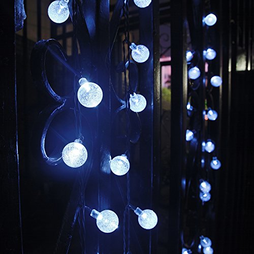 Solar Globe Lights Outdoor,20FT 30 LED Waterproof Fairy String Lights Hanging for Indoor/Outdoor Commercial Decor Ambiance Lighting for Garden Backyard Wedding Holiday Party(8 Modes/White)