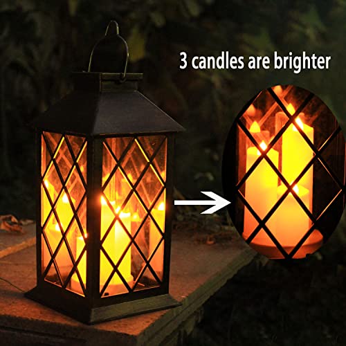 Solar Outdoor Lantern, Garden Hanging Waterproof Lanterns PVC Upgrade 3 LED Flickering Flameless Candle Decorative Lights for Garden (Grid Candle)