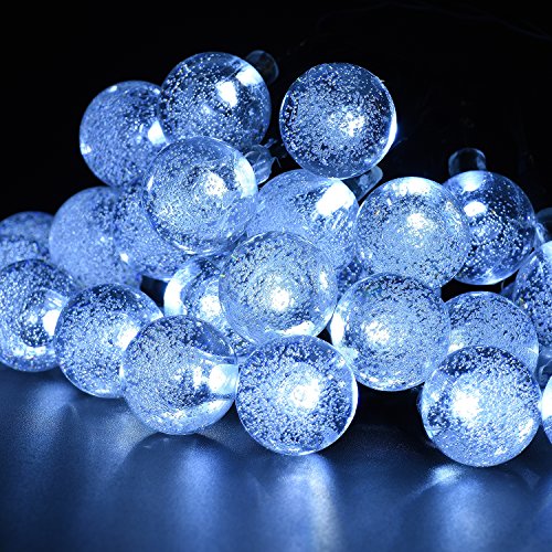 Solar Globe Lights Outdoor,20FT 30 LED Waterproof Fairy String Lights Hanging for Indoor/Outdoor Commercial Decor Ambiance Lighting for Garden Backyard Wedding Holiday Party(8 Modes/White)