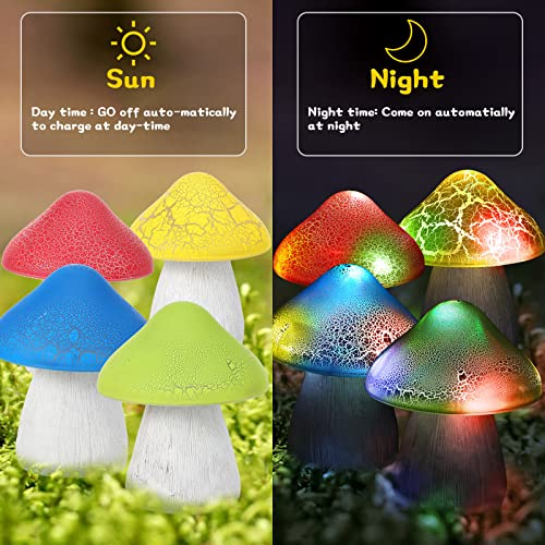 4 Pieces Outdoor Solar Powered Garden Mushroom Lights LED Waterproof Cute Mushroom Shaped Pathway Landscape Lights 2 Modes Automatic Change and 5 Lamp Beads for Yard Landscape Decoration