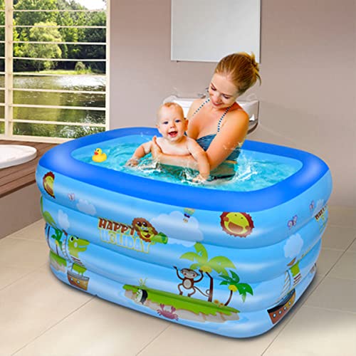Small Inflatable Swimming Pool Blow Up Pool with 4 Separate Air Chambers Garden Backyard Rectangle Kids Pool,47" W*35" D*13" H
