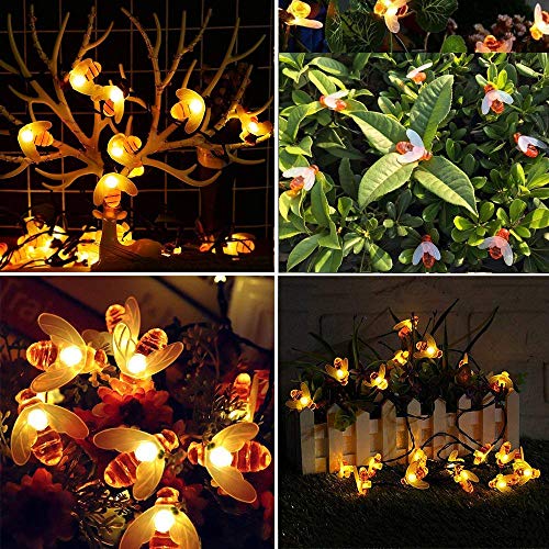 Oluote Solar Bee String Lights, 60 LEDs 30ft/9M 8 Modes, Honeybee String Lights, Outdoor Honey Bee Fairy Lights for Garden Home Patio Lawn Party Holiday (30ft/9M, Warm White)