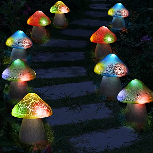 4 Pieces Outdoor Solar Powered Garden Mushroom Lights LED Waterproof Cute Mushroom Shaped Pathway Landscape Lights 2 Modes Automatic Change and 5 Lamp Beads for Yard Landscape Decoration