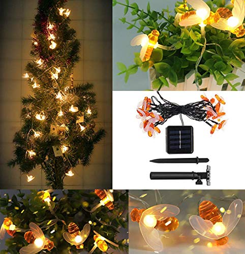 Oluote Solar Bee String Lights, 60 LEDs 30ft/9M 8 Modes, Honeybee String Lights, Outdoor Honey Bee Fairy Lights for Garden Home Patio Lawn Party Holiday (30ft/9M, Warm White)