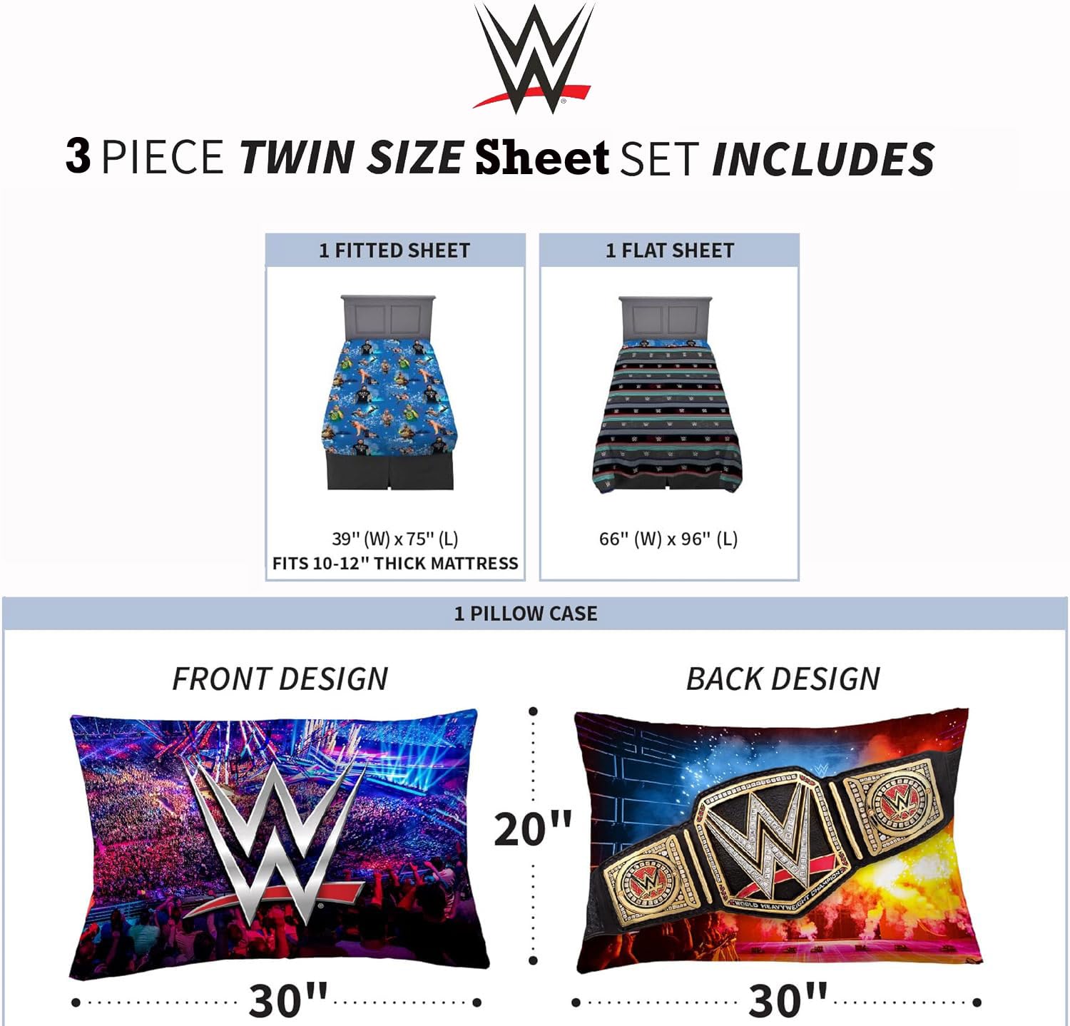 WWE Franco Kids Bedding On The Canvas 3-Piece Twin Size Sheet Set