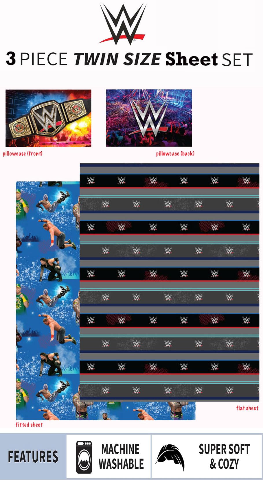 WWE Franco Kids Bedding On The Canvas 3-Piece Twin Size Sheet Set