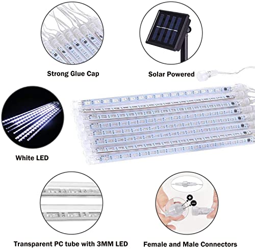 JMEXSUSS 2 Pack Solar Meteor Shower Lights, 16 Tube 288 LED White Solar String Lights Outdoor, Waterproof Solar Christmas Lights for Tree Patio Garden Wedding Party Decorations