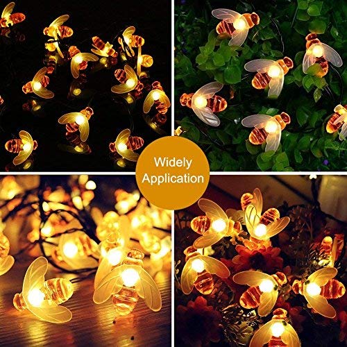 Oluote Solar Bee String Lights, 60 LEDs 30ft/9M 8 Modes, Honeybee String Lights, Outdoor Honey Bee Fairy Lights for Garden Home Patio Lawn Party Holiday (30ft/9M, Warm White)