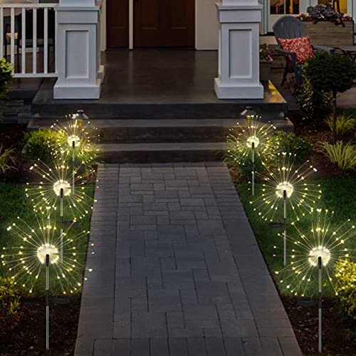 Anordsem Solar Garden Lights 2 Pack, Solar Fireworks Lights DIY Firework Lights,Outdoor Decorative Solar Lights IP65 Waterproof LED,Solar Pathway Lights for Walkway Patio Backyard Party (Warm White)
