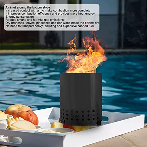 Iron Wood Burning Fireplaces Portable Fire Pit Camping Iron Bonfire Smokeless Tabletop Firepit with Stand Outdoor Garden Camping Supplies (Black)
