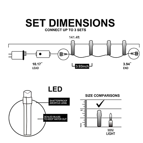 141.4 FT 400 Count Christmas Warm White LED String Lights, LED String Lights Green Wire with F5 Bulbs for Indoor and Outdoor Home, Lawn, and Tree Garden