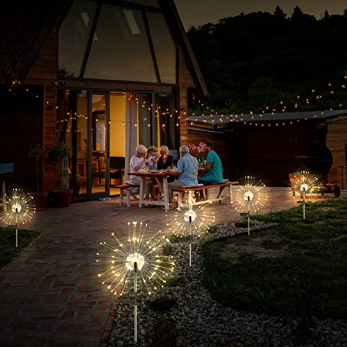 Anordsem Solar Garden Lights 2 Pack, Solar Fireworks Lights DIY Firework Lights,Outdoor Decorative Solar Lights IP65 Waterproof LED,Solar Pathway Lights for Walkway Patio Backyard Party (Warm White)