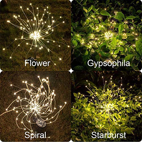 Anordsem Solar Garden Lights 2 Pack, Solar Fireworks Lights DIY Firework Lights,Outdoor Decorative Solar Lights IP65 Waterproof LED,Solar Pathway Lights for Walkway Patio Backyard Party (Warm White)