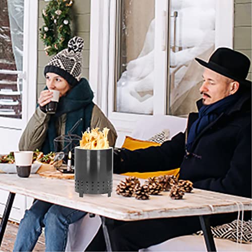 Iron Wood Burning Fireplaces Portable Fire Pit Camping Iron Bonfire Smokeless Tabletop Firepit with Stand Outdoor Garden Camping Supplies (Black)