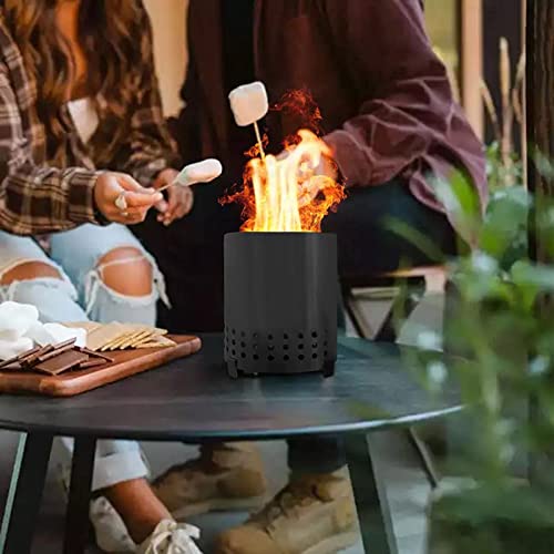 Iron Wood Burning Fireplaces Portable Fire Pit Camping Iron Bonfire Smokeless Tabletop Firepit with Stand Outdoor Garden Camping Supplies (Black)
