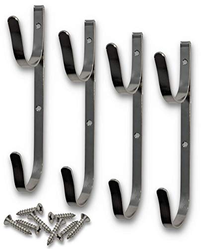 Stainless Steel Pool Pole Hangers - Unlimited Free Replacements - 4 ProTuff Heavy Duty Double Hooks, Ideal Holder Set for Swimming Pool Telescopic Pole, Leaf Rake, Brush, Vacuum Hose & Garden Tool