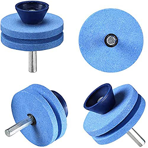 Universal Wear Resistant Lawn Mower Blade Sharpener, for Power Drill and Hand Drill Double-Layer Grindstone Not Easy Damage-3 PACK