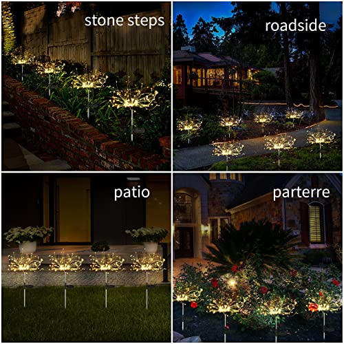 Anordsem Solar Garden Lights 2 Pack, Solar Fireworks Lights DIY Firework Lights,Outdoor Decorative Solar Lights IP65 Waterproof LED,Solar Pathway Lights for Walkway Patio Backyard Party (Warm White)