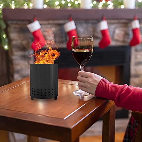 Iron Wood Burning Fireplaces Portable Fire Pit Camping Iron Bonfire Smokeless Tabletop Firepit with Stand Outdoor Garden Camping Supplies (Black)