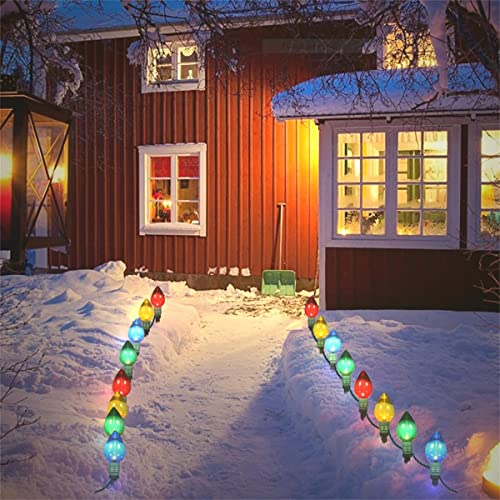 UBOORY Outdoor Christmas Decorations 9Feet C9 Christmas String Lights Covered Multicolored Light Bulb for Holiday Outside Yard, Garden, Walkway, Driveway, Pathway, Sidewalk, Lawn Decor