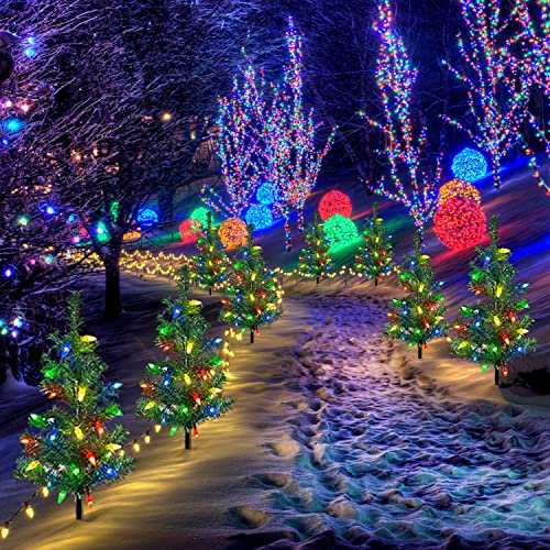 Windpnn Upgraded 4-Pack Solar Christmas Garden Stake Lights, Decorative Xmas Tree Solar Christmas Yard Stake Outdoor Waterproof Christmas Pathway Lights for Christmas Decoration Garden Patio Yard