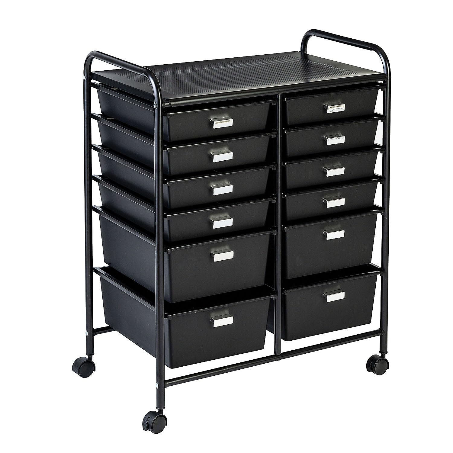 Metal Rolling Storage Cart with 12 Drawers - Black, Metal Rolling Storage Cart with 12 Plastic Drawers, Dimensions: 25.25 x 15.25 x 31.75, made of Metal MATERIAL.