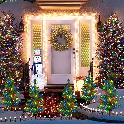 Windpnn Upgraded 4-Pack Solar Christmas Garden Stake Lights, Decorative Xmas Tree Solar Christmas Yard Stake Outdoor Waterproof Christmas Pathway Lights for Christmas Decoration Garden Patio Yard