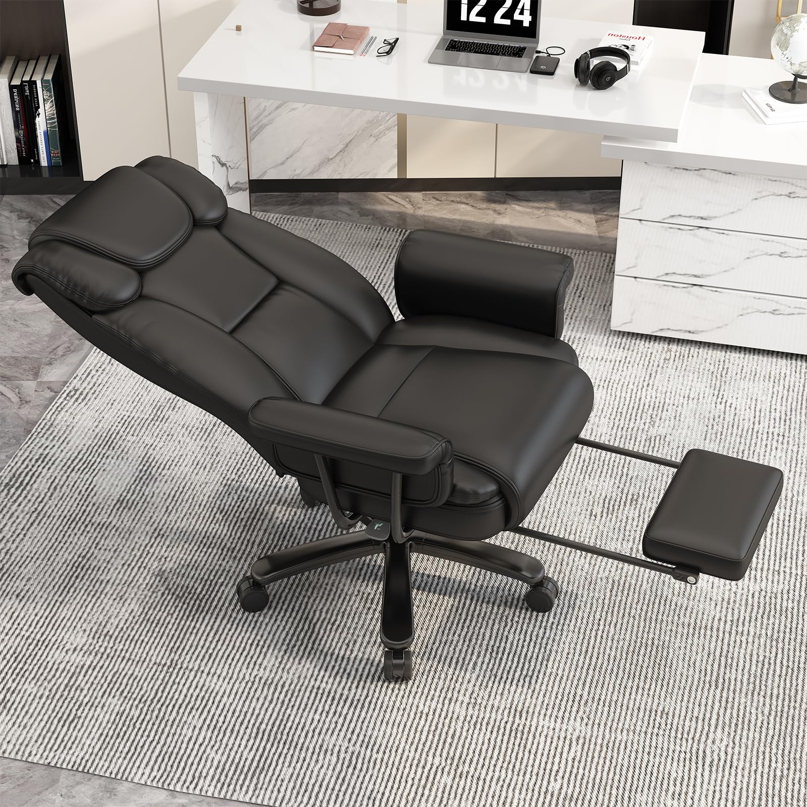 GYI Big and Tall Office Chair 400LBS, 160° High Back Reclining Office Desk Chair with Wide Seat, Arms, Footrest, Black