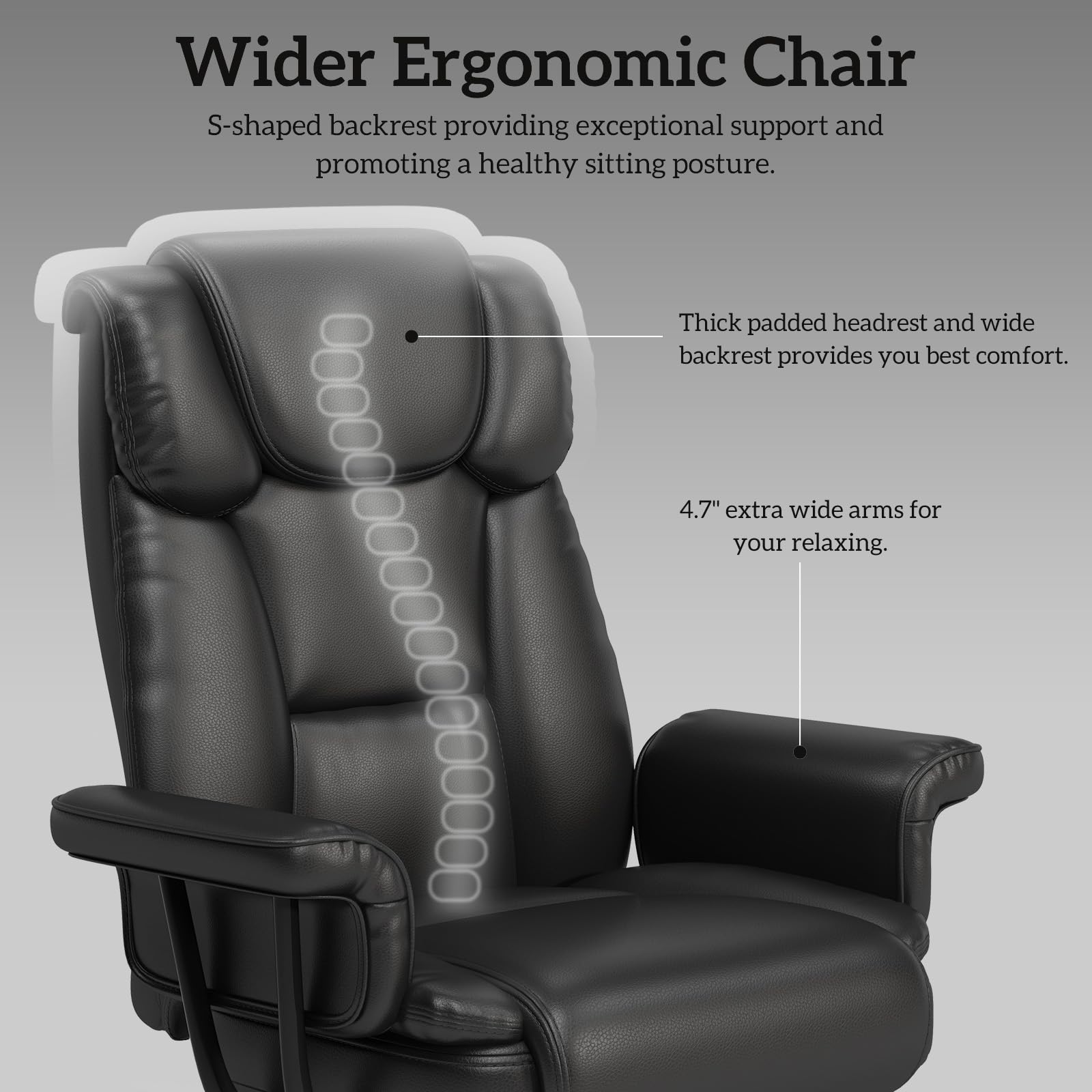 GYI Big and Tall Office Chair 400LBS, 160° High Back Reclining Office Desk Chair with Wide Seat, Arms, Footrest, Black