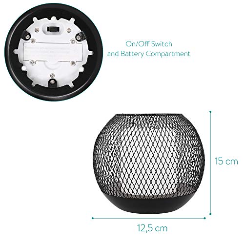Navaris Outdoor Solar Candles (Set of 2) - LED Candle Lights with Holders - Lantern Lighting with Black Metal Mesh Holder - for Table, Patio, Garden