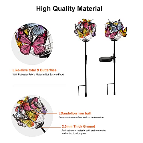 Outdoor Solar Lights Butterfly Lights Garden Decorative Solar Stake Lights with Butterflies Decor Powered Waterproof for Patio Garden Yard Pathway 2 Pack