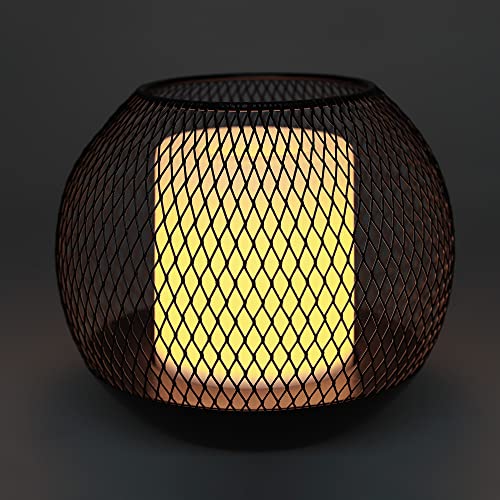 Navaris Outdoor Solar Candles (Set of 2) - LED Candle Lights with Holders - Lantern Lighting with Black Metal Mesh Holder - for Table, Patio, Garden