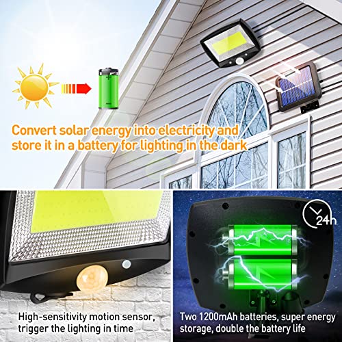Eyesgood Solar Outdoor Lights Waterproof 2 Pack LED Solar Powered Flood Lights with Motion Sensor Dusk to Dawn Outdoor Lighting with 16.4Ft Cable for Outside Yard Porch Garden Patio Path
