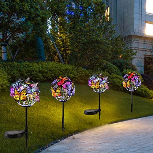 Outdoor Solar Lights Butterfly Lights Garden Decorative Solar Stake Lights with Butterflies Decor Powered Waterproof for Patio Garden Yard Pathway 2 Pack