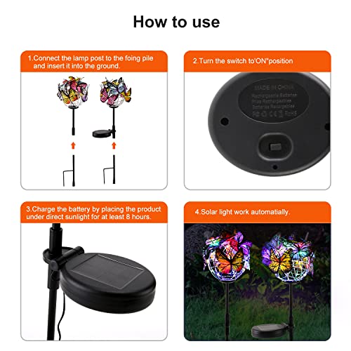 Outdoor Solar Lights Butterfly Lights Garden Decorative Solar Stake Lights with Butterflies Decor Powered Waterproof for Patio Garden Yard Pathway 2 Pack