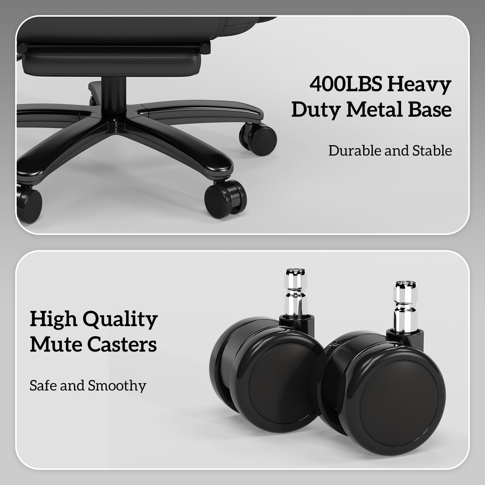 GYI Big and Tall Office Chair 400LBS, 160° High Back Reclining Office Desk Chair with Wide Seat, Arms, Footrest, Black