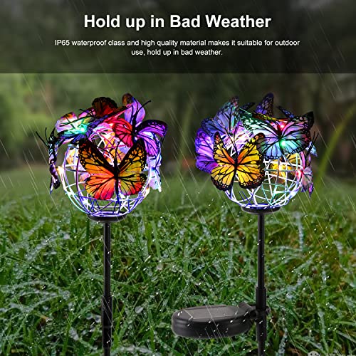 Outdoor Solar Lights Butterfly Lights Garden Decorative Solar Stake Lights with Butterflies Decor Powered Waterproof for Patio Garden Yard Pathway 2 Pack