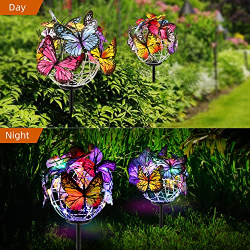 Outdoor Solar Lights Butterfly Lights Garden Decorative Solar Stake Lights with Butterflies Decor Powered Waterproof for Patio Garden Yard Pathway 2 Pack