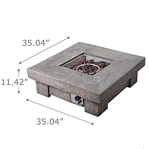 Teamson Home Square Wood Look Propane Gas Fire Pit Fire Table with ETL Certification, PVC Cover and Lava Rocks for Outdoor Patio Garden Backyard Decking Décor, 40,000 BTU, 35 inch Length, Gray