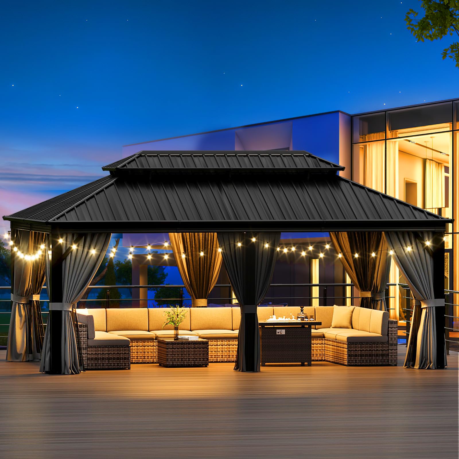 Jolydale 12FT×20FT Hardtop Aluminum Gazebo, Outdoor Metal Frame Canopy with Mosquito Net and Privacy Sidewalls,for Patio, Backyard, Large Size