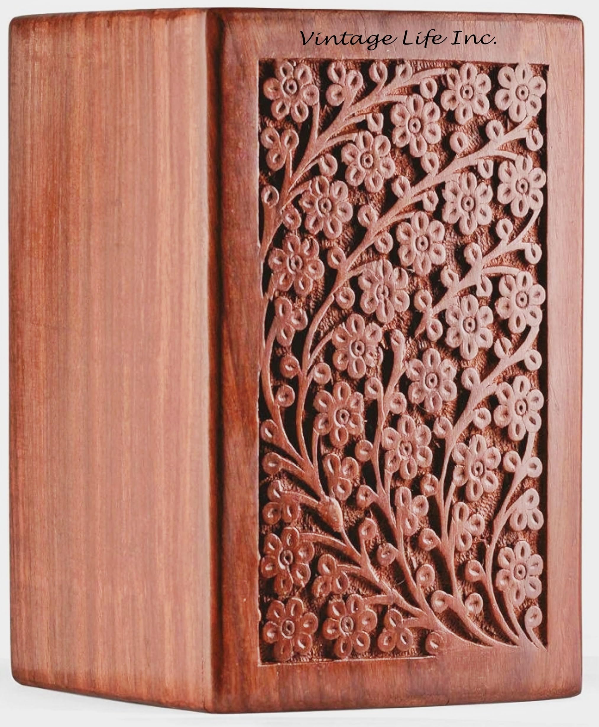 DnU Avenue Hand carved Wooden Cremation Urns for Human Ashes Adult & Pets, Memorial Urn Box, Keepsake for Burial/Funeral Ashes, Tree Of Life Urn, Capacity 85" Cu/in (Large 7.5 x 5.75 x 3.5 Inch)