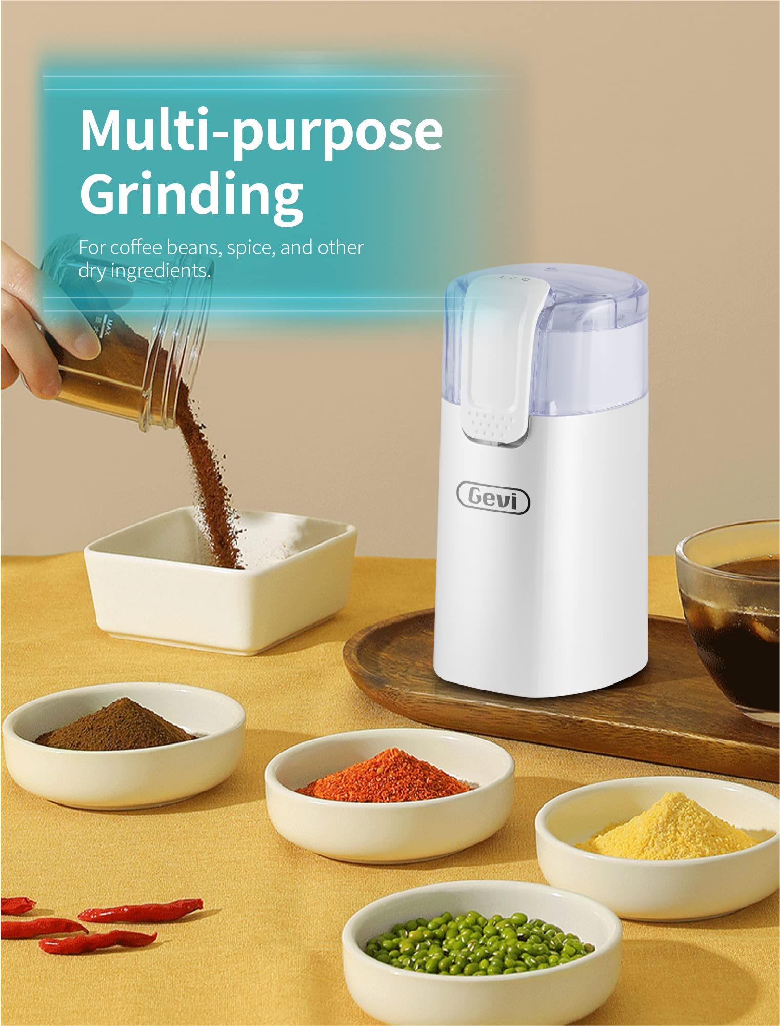 Gevi One-Touch Button Electric Coffee Grinder Coffee Bean Grinder for Coffee Espresso Latte Mochas, Noiseless Operation Coffee Serving Sets