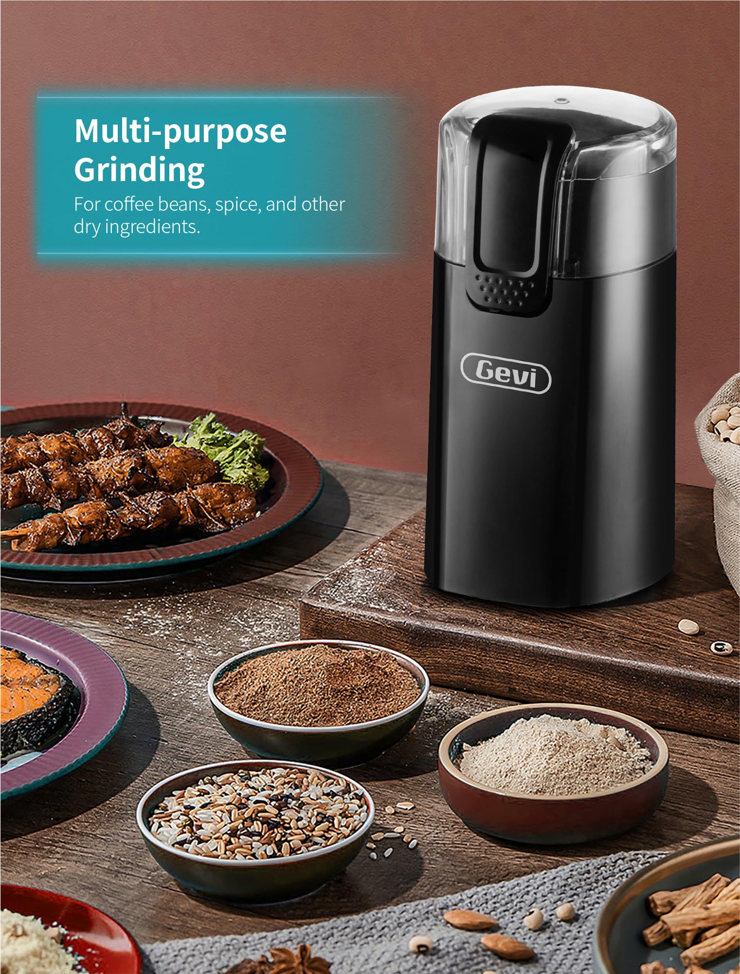 Gevi One-Touch Button Electric Coffee Grinder Coffee Bean Grinder for Coffee Espresso Latte Mochas, Noiseless Operation Coffee Serving Sets