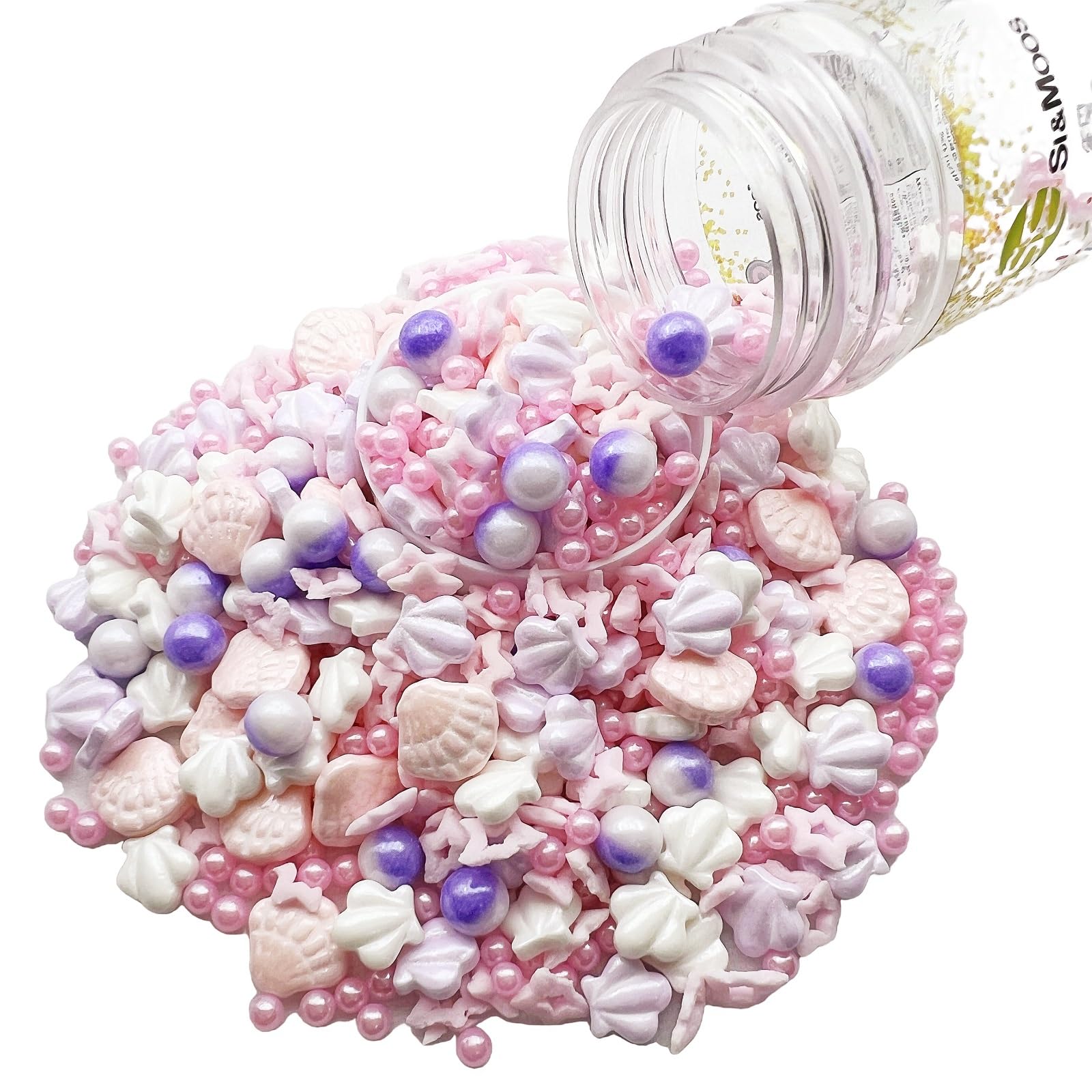 SE Si&Moos Pink Sprinkles Pink Sea Shell Sprinkles Edible Seashells Cake Decorations Edible Beach Cake Decoration Edible Sea Shell Cake Sprinkles Pink Edible Pearls for Decorating Cakes,Cupcakes,Desserts Toppings 3 OZ
