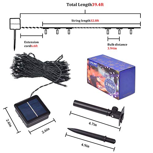 LuGlint String Lights Outdoor, 2Pack 39.4FT 100 LED Solar String Lights Outdoor,8 Modes Solar Christmas Lights for Indoor/Outdoor Tree,Patio,Garden,Christmas,Holiday,Halloween Party Decor (Blue)