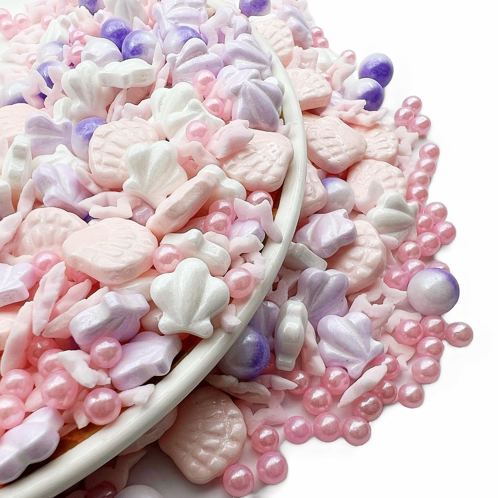 SE Si&Moos Pink Sprinkles Pink Sea Shell Sprinkles Edible Seashells Cake Decorations Edible Beach Cake Decoration Edible Sea Shell Cake Sprinkles Pink Edible Pearls for Decorating Cakes,Cupcakes,Desserts Toppings 3 OZ