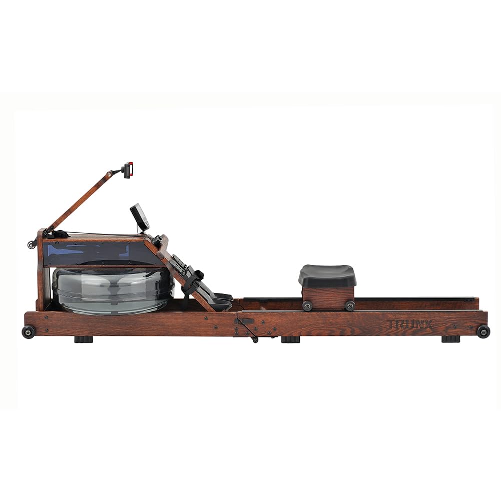 TRUNK Foldable Water Rowing Machine for Home Gym Fitness, Classic Solid Wood Rower Machine with Bluetooth Monitor Whole Body Exercise Cardio Training (Included a Phone Holder)