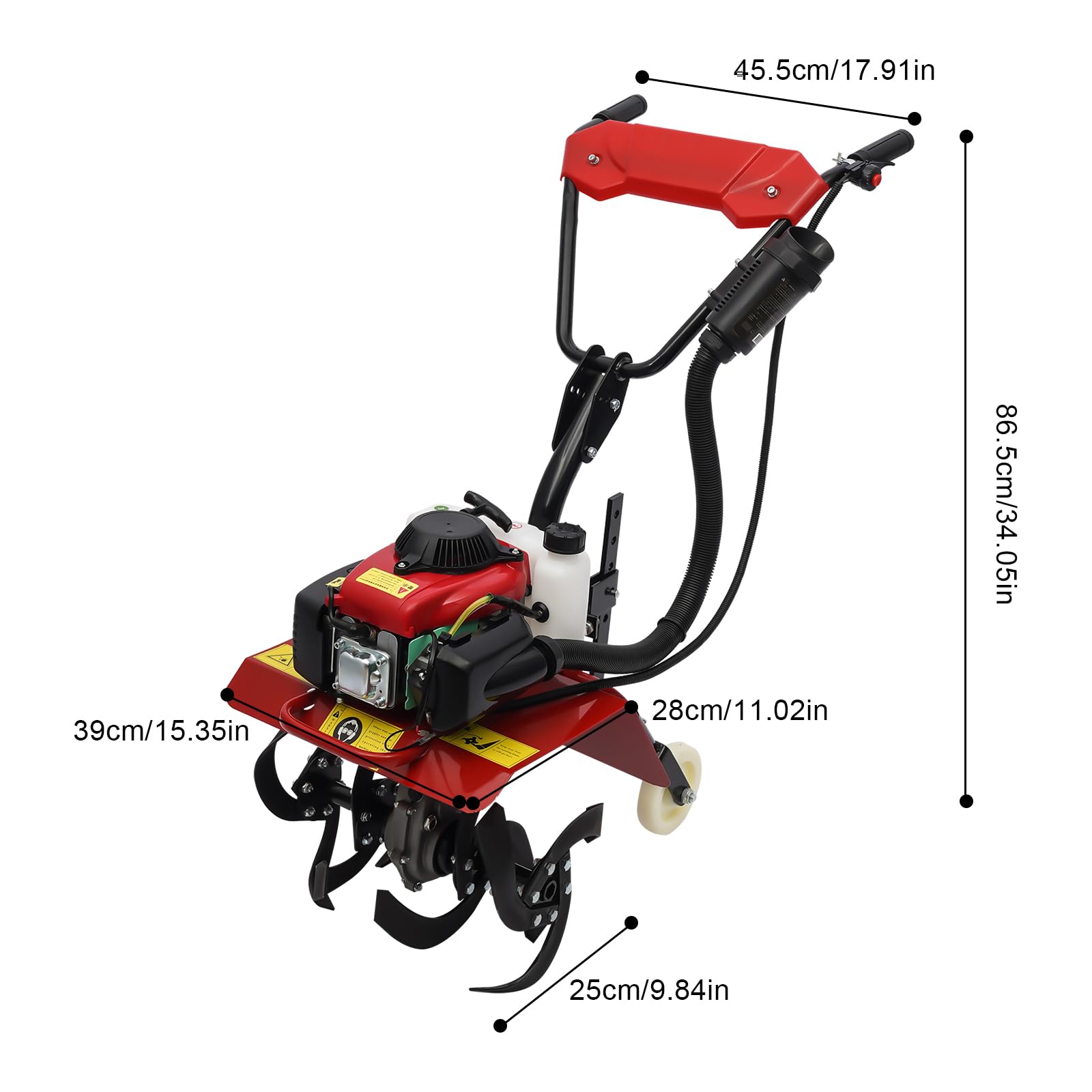 Garden Tiller/Cultivator 63CC 4-Stroke Gas Powered Hand Rotary Front Tine Tiller Rototiller Garden Tool Cordless, Gear Drive Transmission, Adjustable Tilling Depth