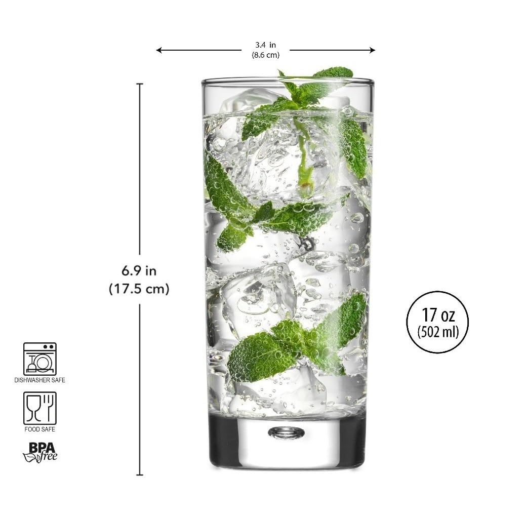 Highball Glasses Set Of 4, Tall Drinking Glasses 18oz Home Essentials & Beyond Beverage Water Glass Cups for Water, Juice, Cocktails. Bar Glasses. Dishwasher Safe.