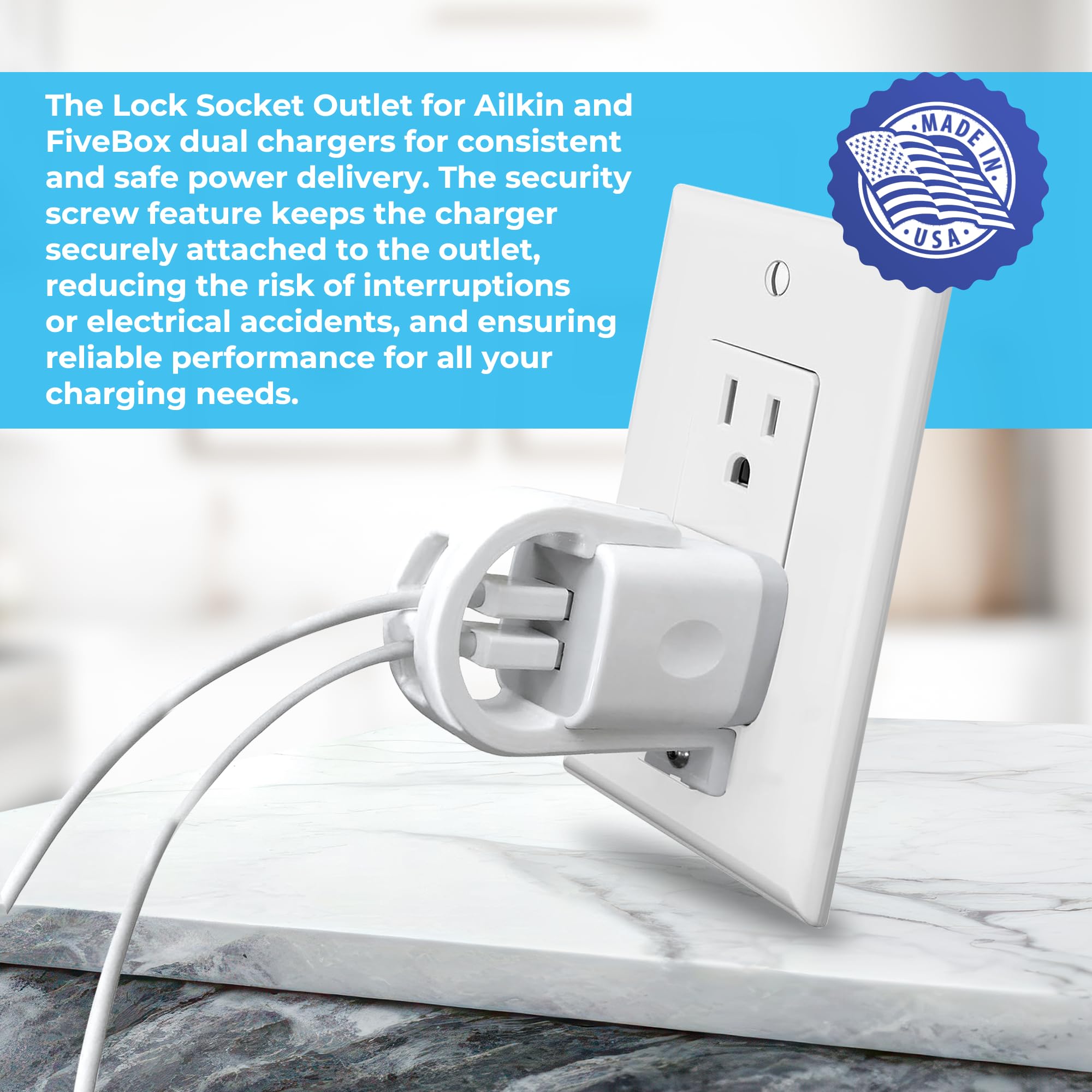 Lock Socket Charger Lock for Ailkin Dual Chargers Anti-Theft & Tug-Proof Charger Lock System A Safety Device to Prevent Unplugging Simplest Way to Lock Your Charger to Wall Plate via Security Screw